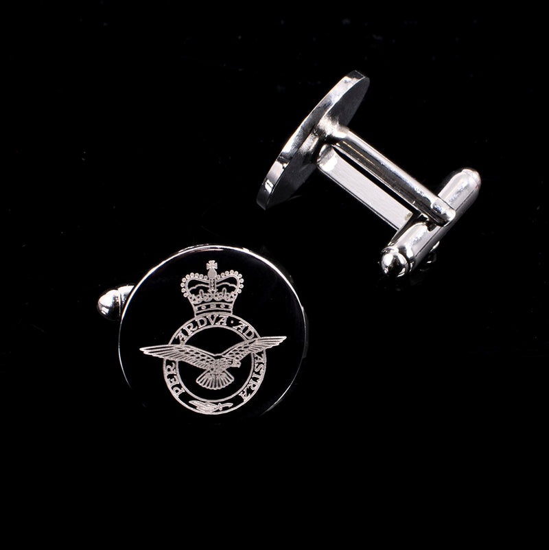 RAF Crest Cufflinks Laser Engraved: Boxed in leatherette box - RAFATRAD