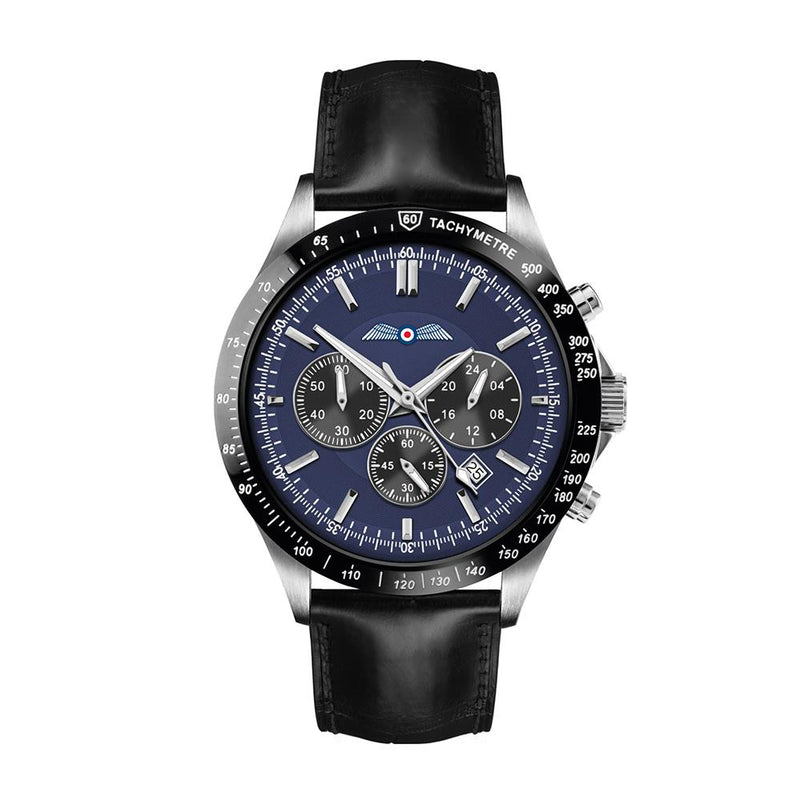 Men's Black Leather Chronograph RAF Association Wings Watch - RAFATRAD