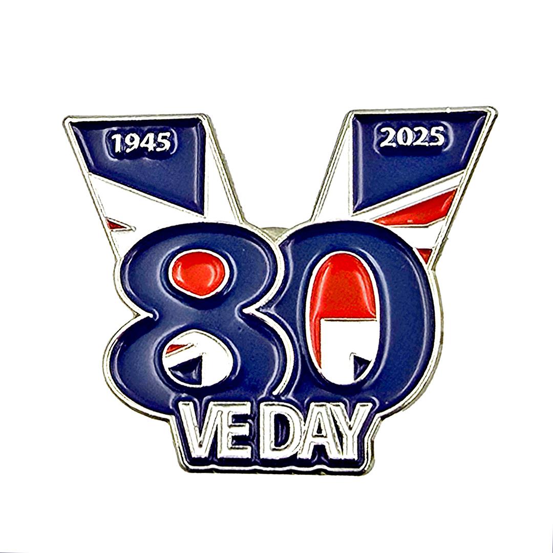 VE Day 80 Pin Badge (V Shape) - RAFATRAD